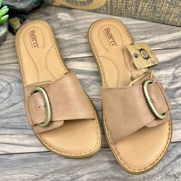 Born | Shoes | Nib Born Miarra 8m 39 Brown Leather Big Buckle Slide ...